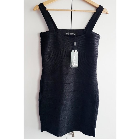 Dresses | Nwt Little Black Straps Bodycon Stretchy Textured Ribbed ...